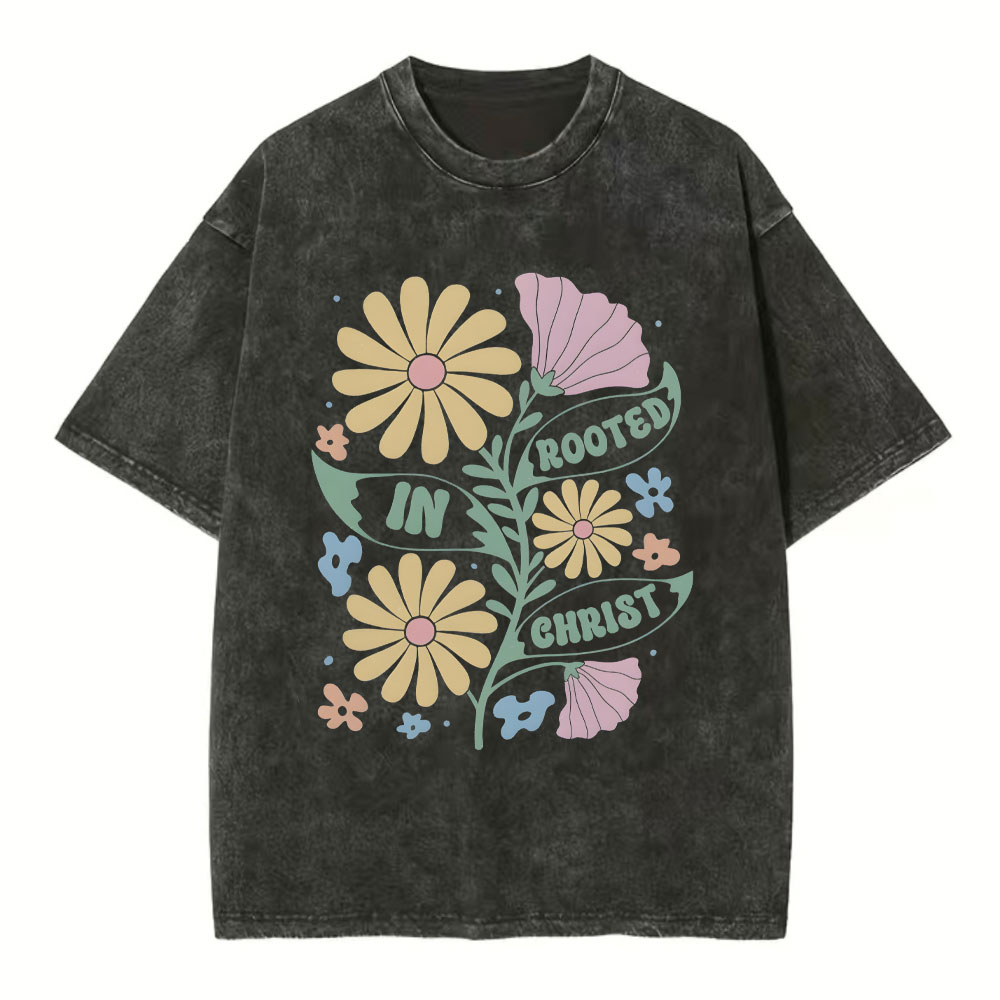 Rooted In Christ Christian Washed T Shirt Sale Guidingcross