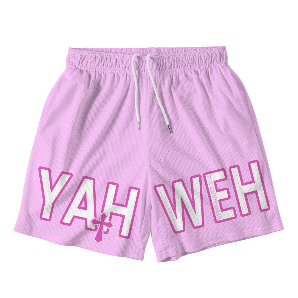 YAHWEH Pink Christian Mesh Shorts Sale - GuidingCross