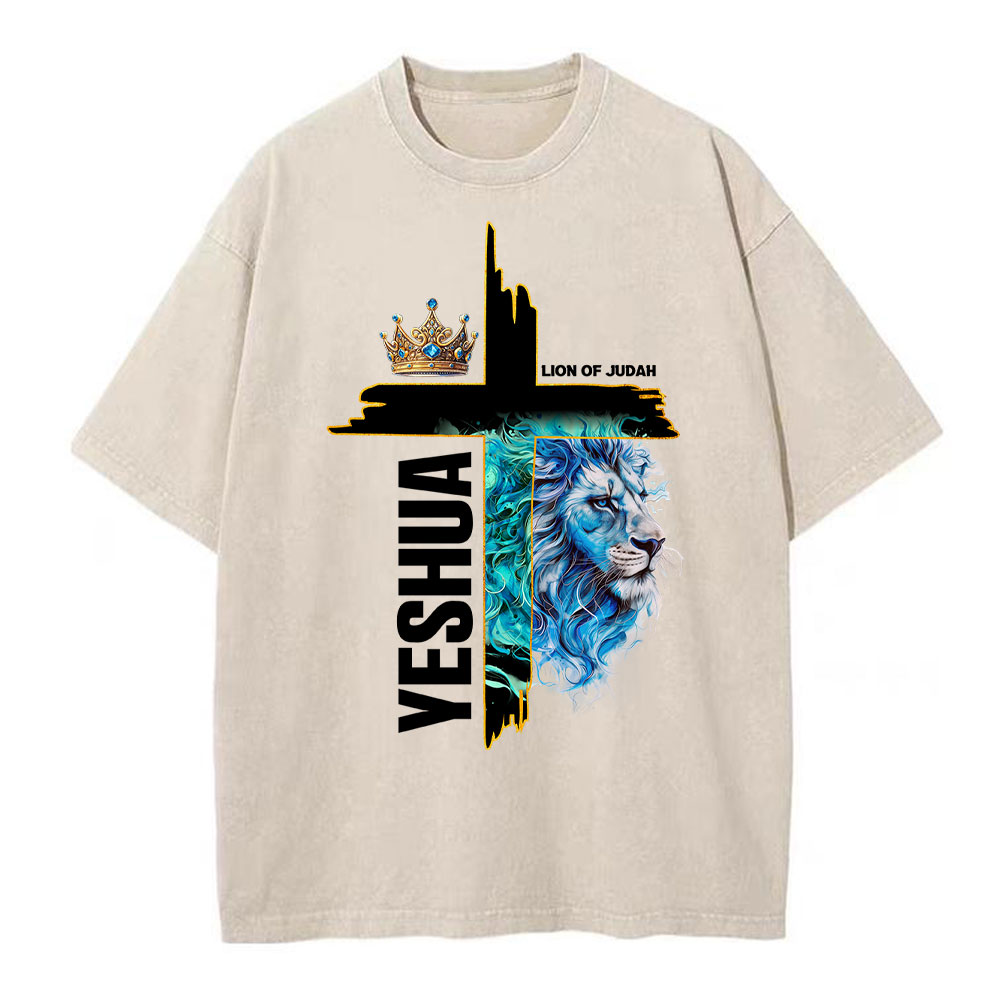 Yeshua King Lion Christian Washed T Shirt Sale Guidingcross