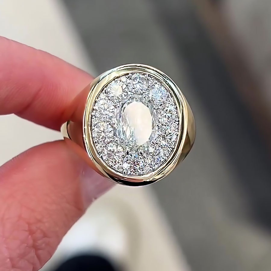 3.5ct Bezel Setting Oval Cut White Sapphire Engagement Ring