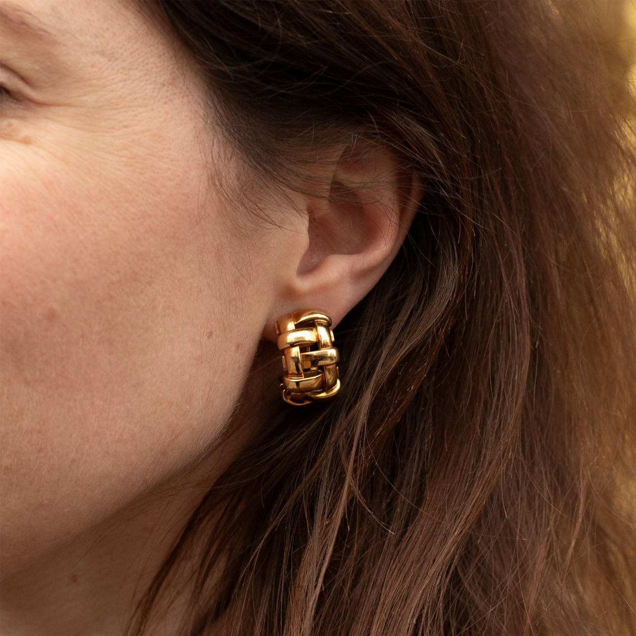 Basket Weave Sterling Silver Hoop Earrings In Gold Plating