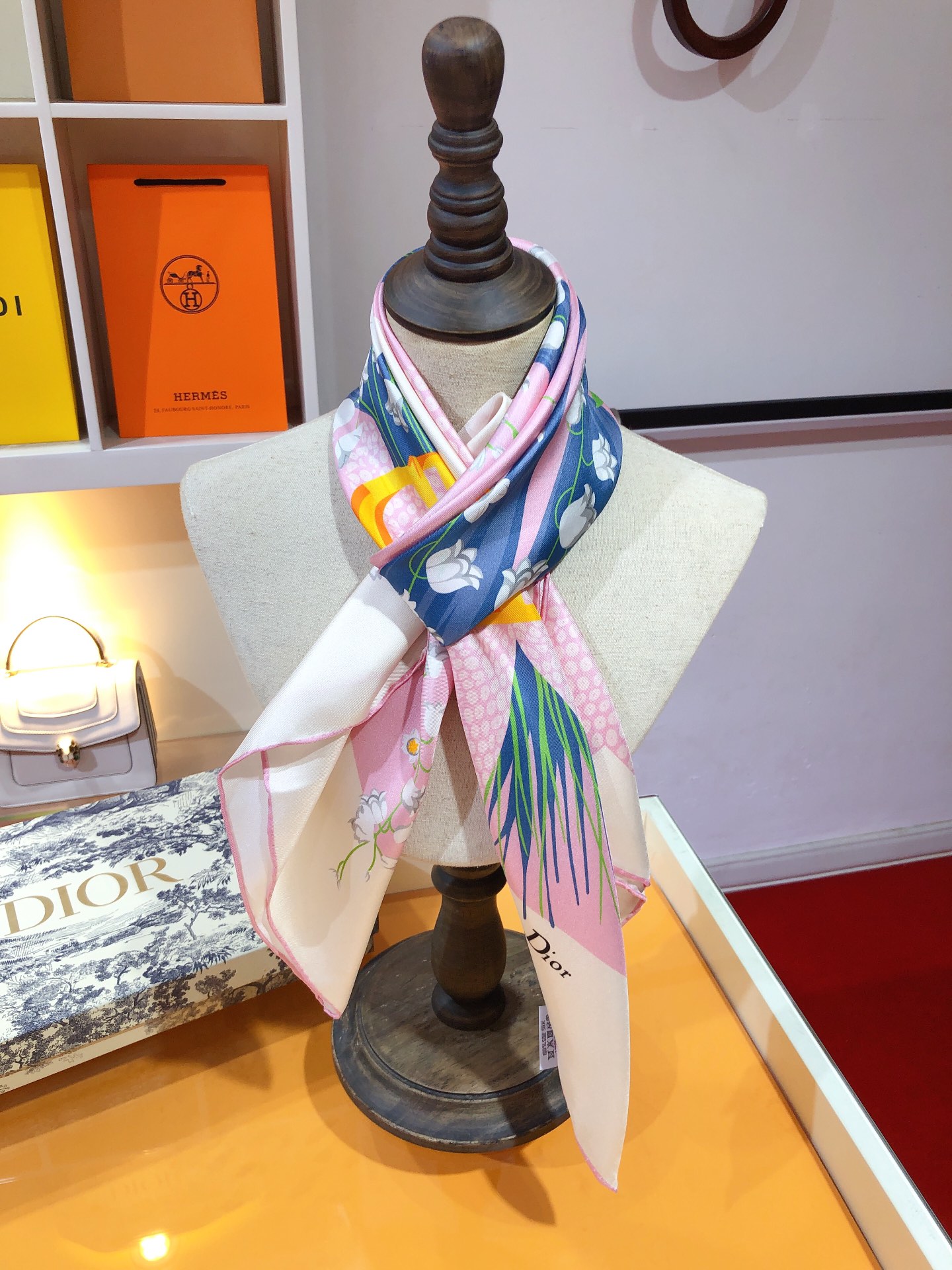 Dior's latest counter features floral silk scarves