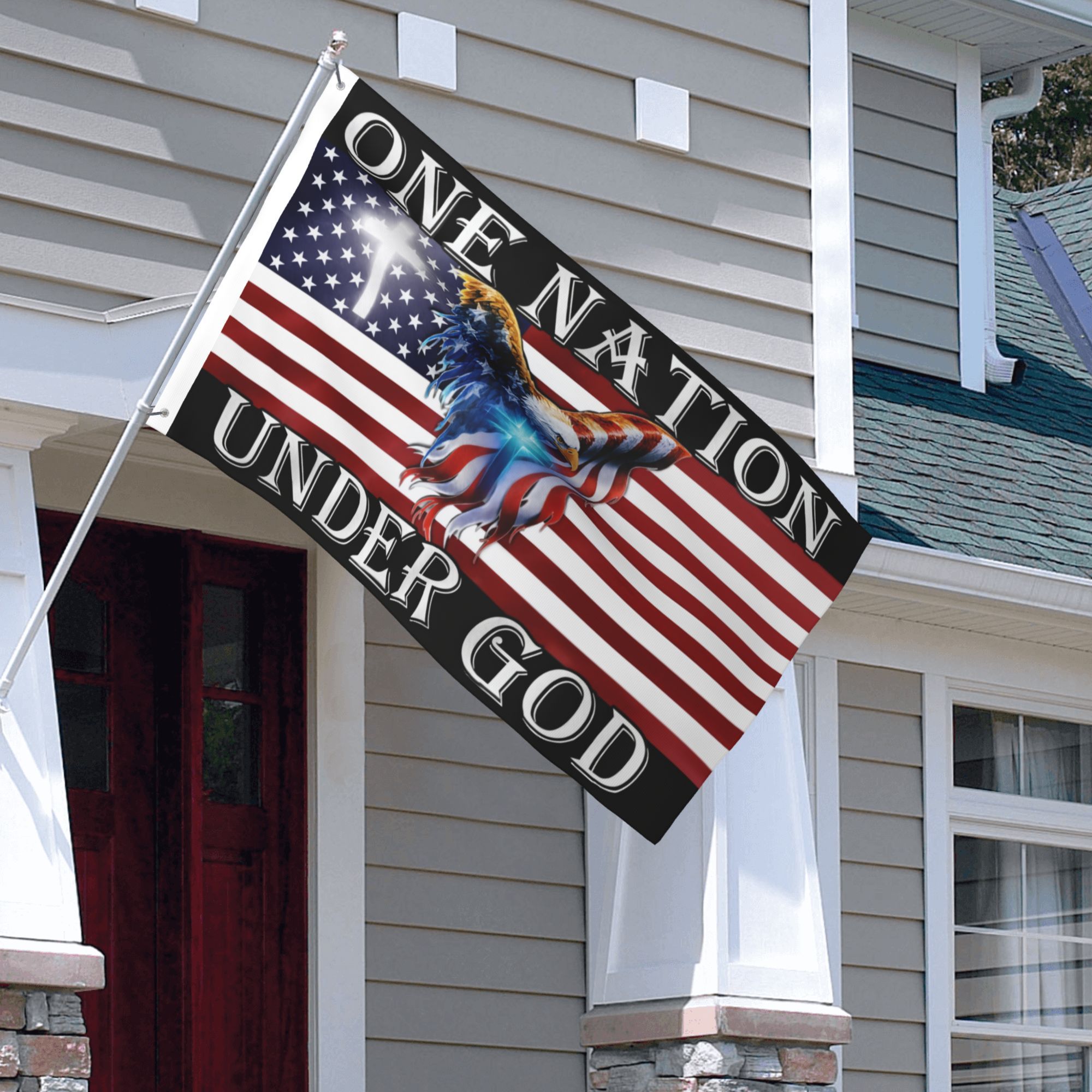 One Nation Under God American Eagle Grommet Flag