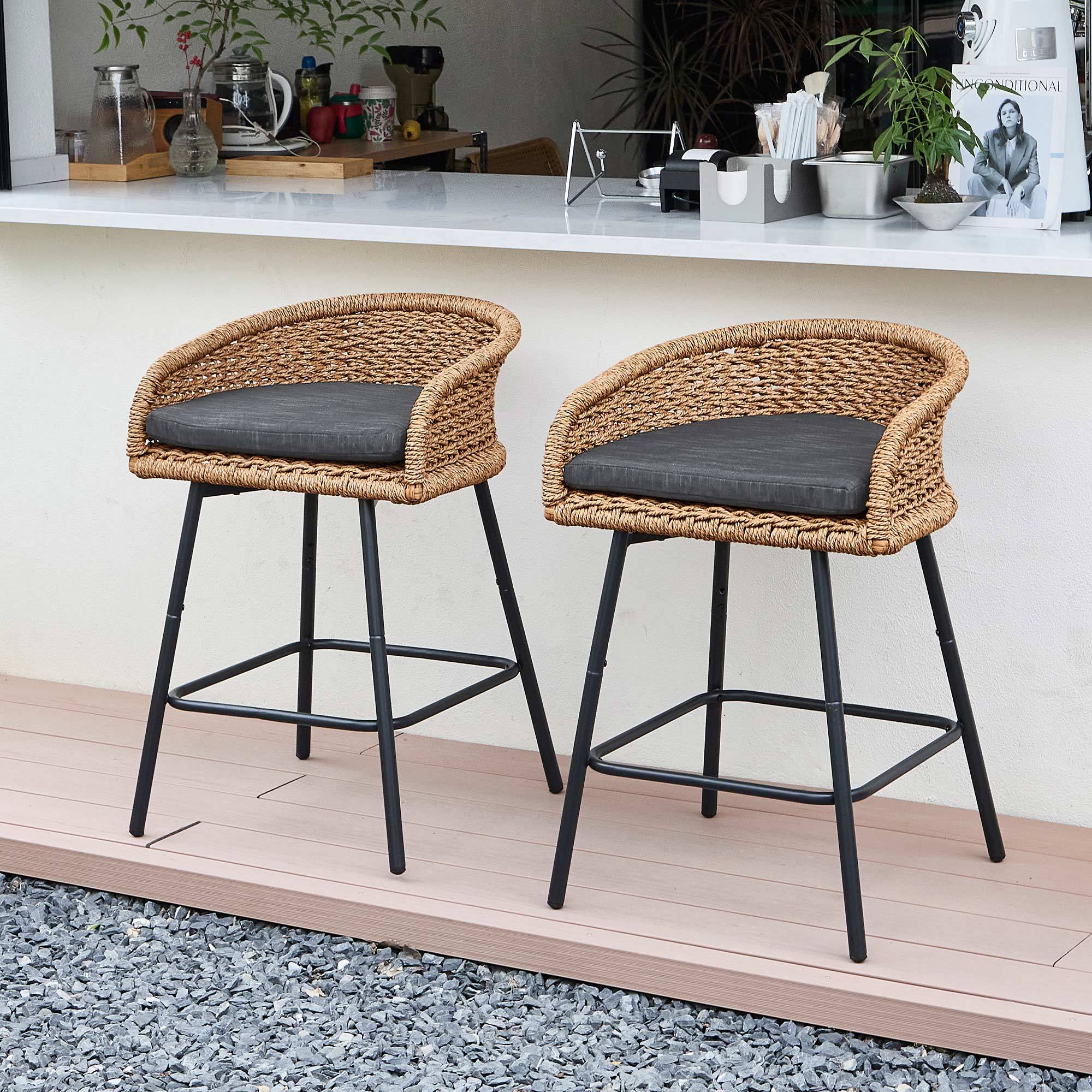Neil Outdoor Cane Bar Stools Set – DAYALANE