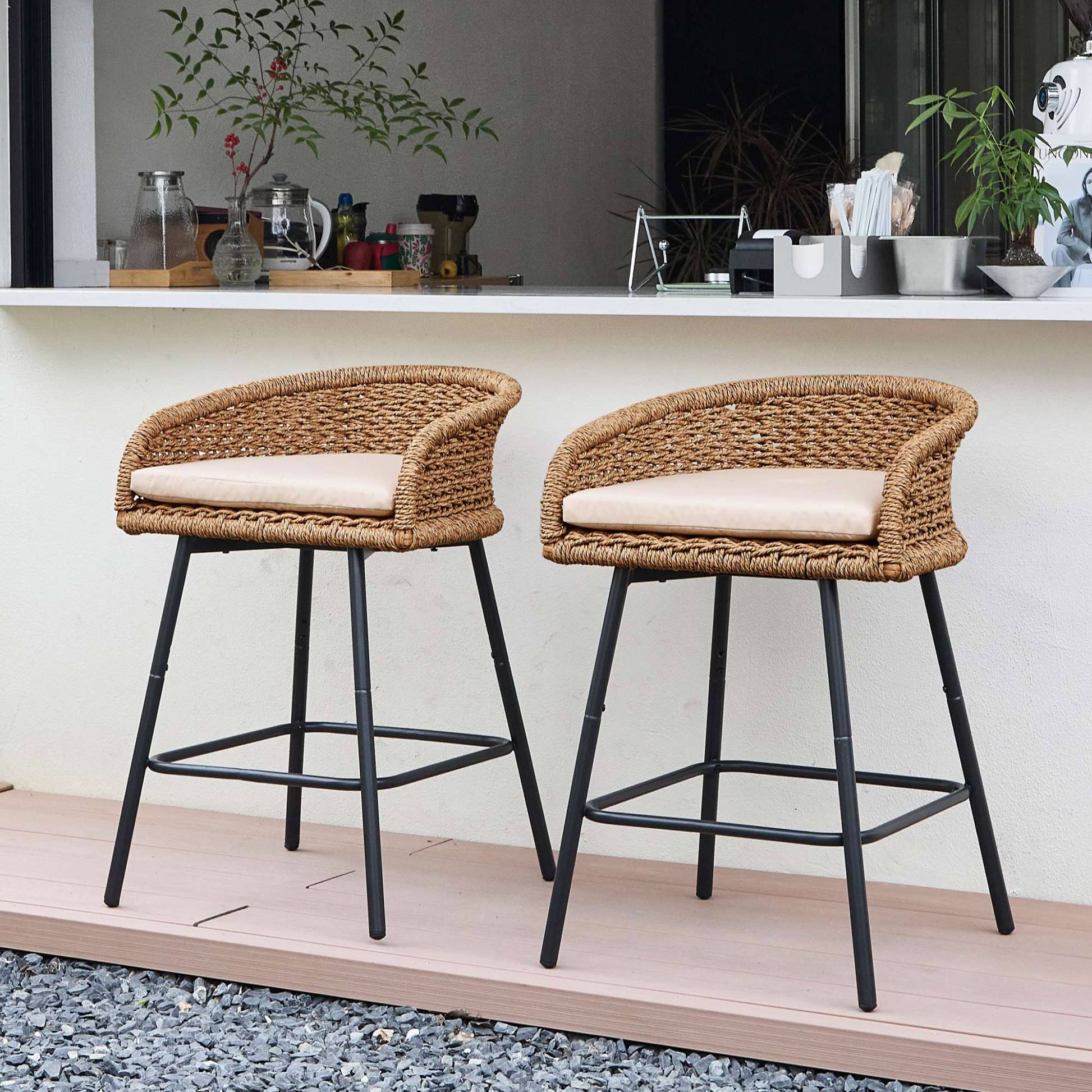 Neil Outdoor Cane Bar Stools Set – DAYALANE