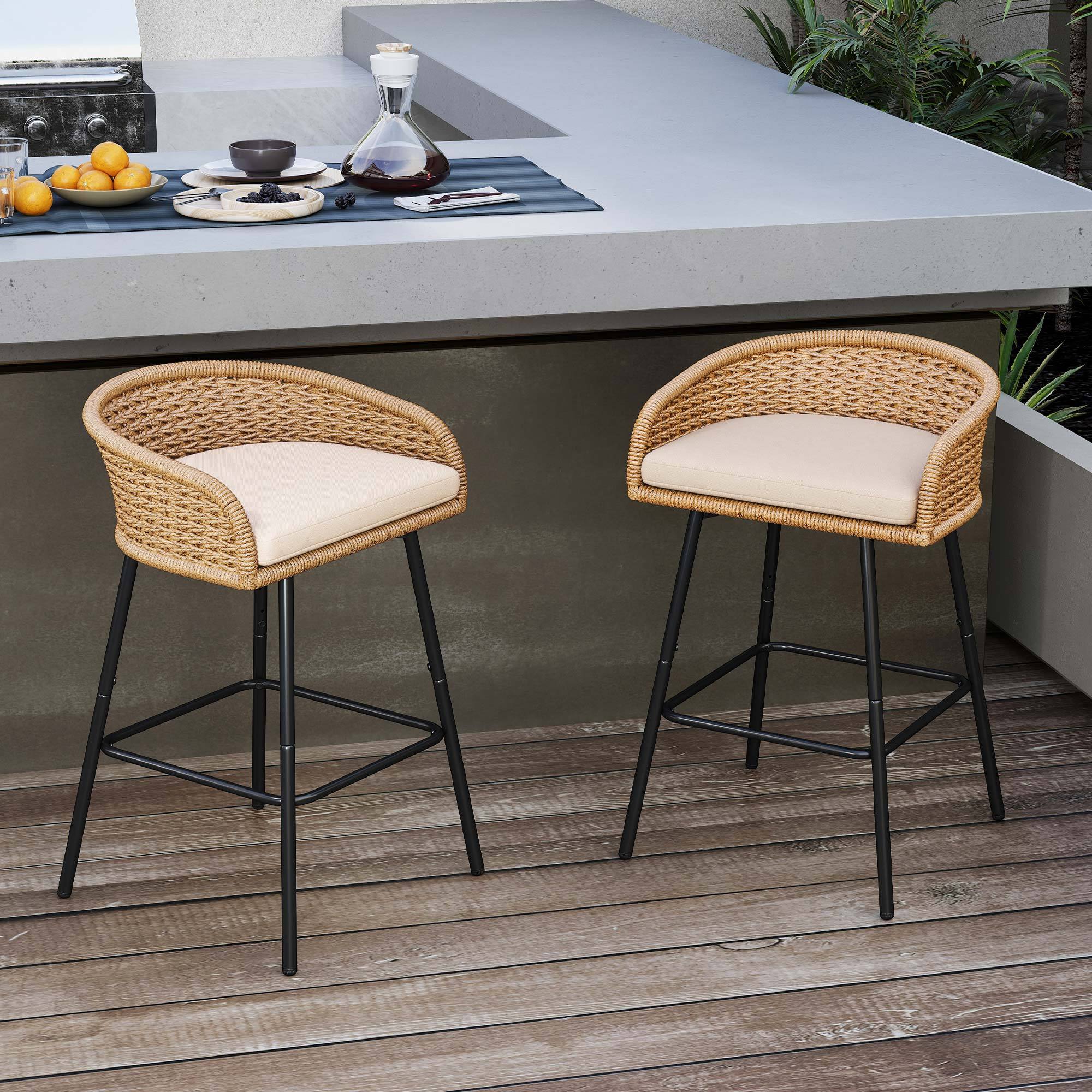Neil Outdoor Cane Bar Stools Set – DAYALANE