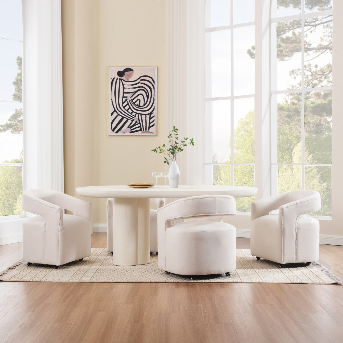 Modern Barrel Rolling dining chair with Casters, Easy move – DAYALANE