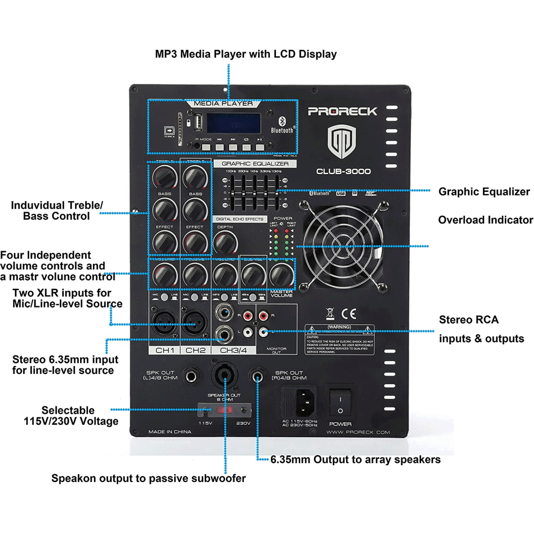 PRORECK Club AB 12-Inch DJ/Powered PA System| Proreck Club 3000