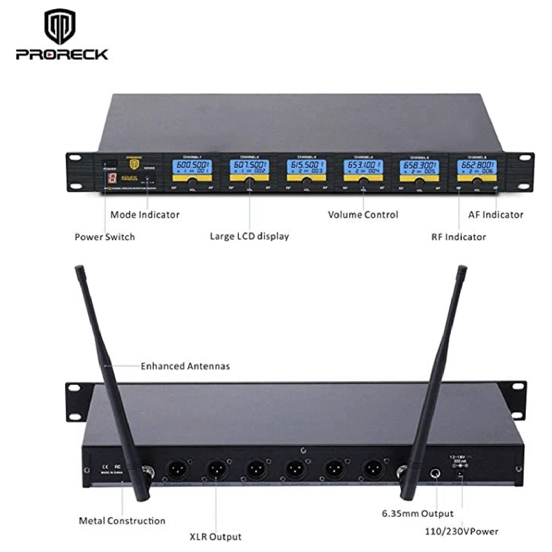 PRORECK MX66 | 6 Channel Wireless | Microphone System