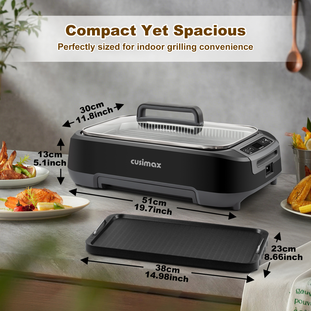 Cusim Smokeless Indoor Grill, Electric Grill with Non-stick Removable
