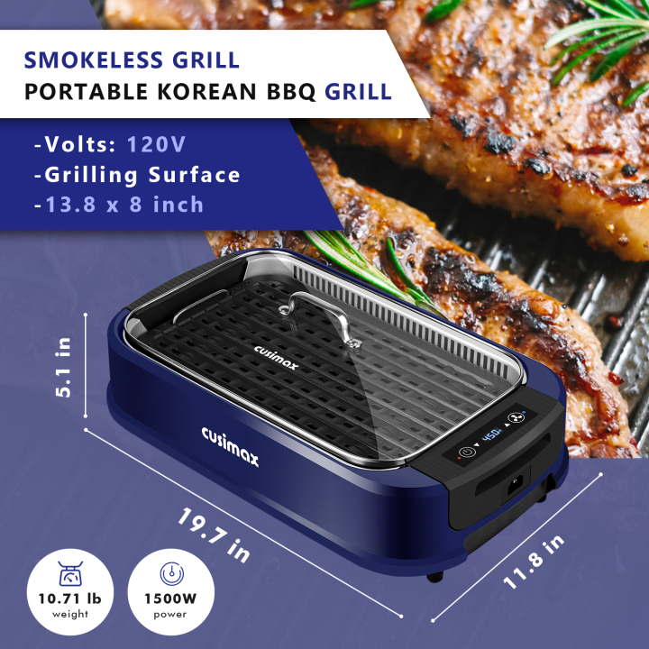 Cusimax Smokeless Indoor Grill Portable Electric Grill with Turbo Smok