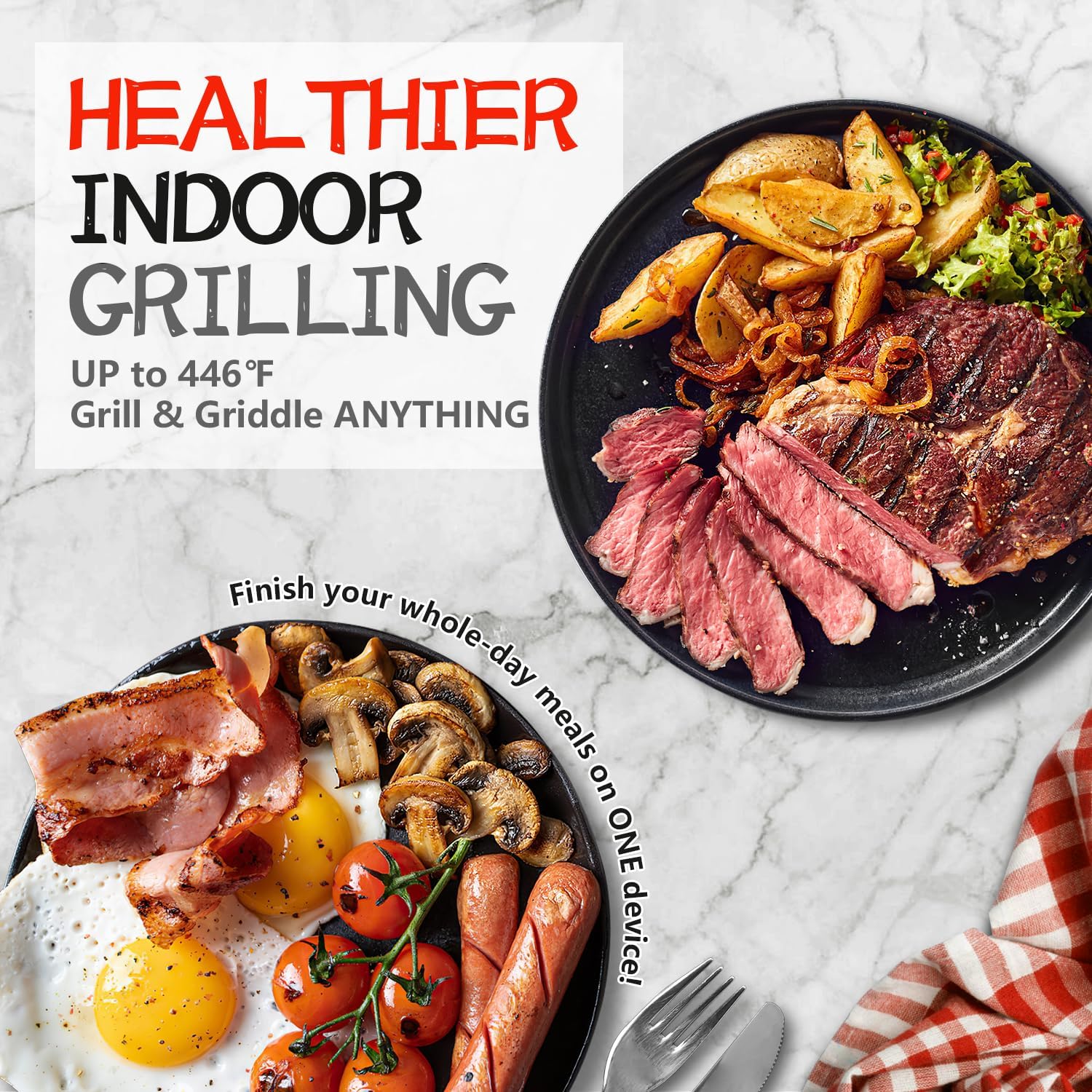 Cusim Smokeless Indoor Grill, Electric Grill with Non-stick Removable