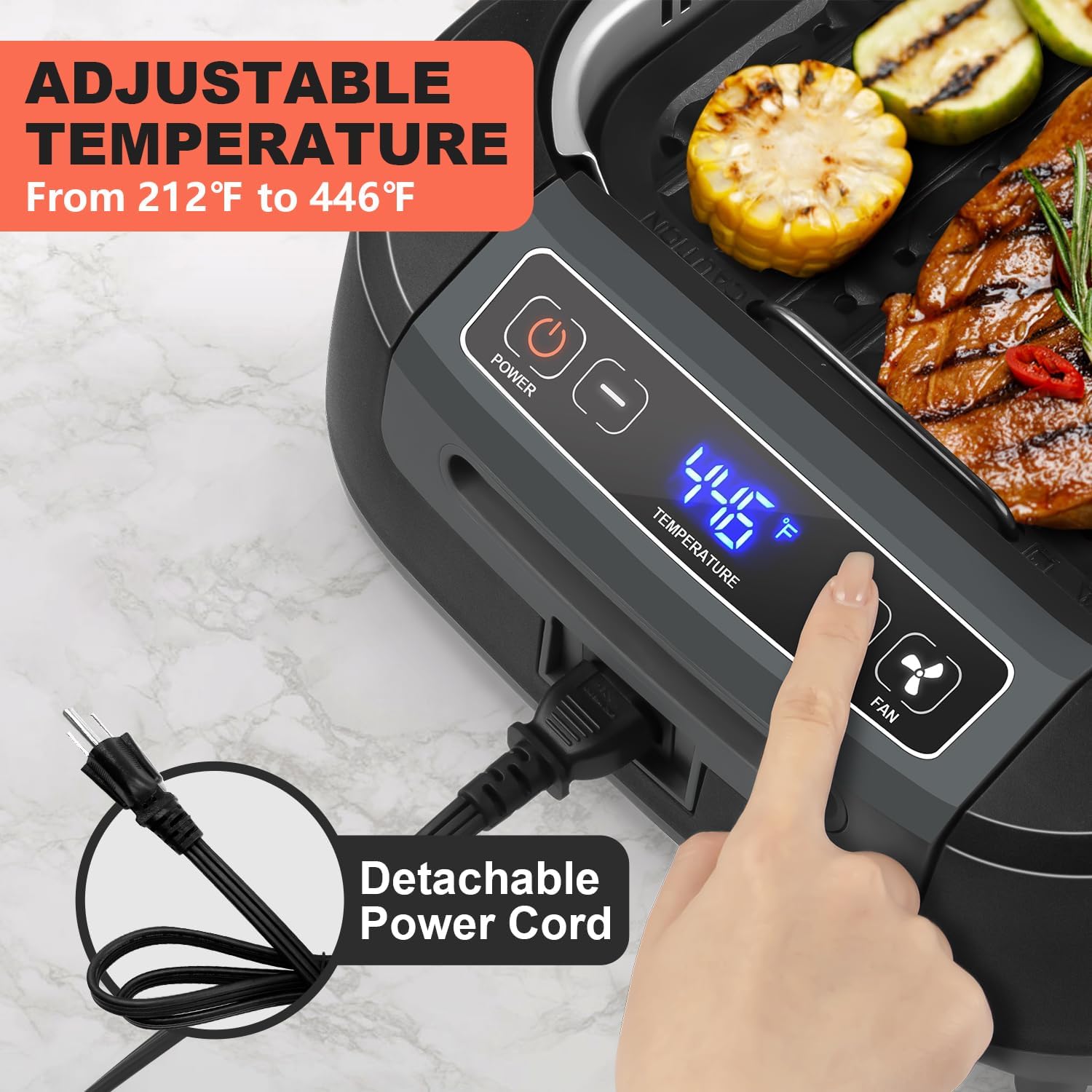 Cusim Smokeless Indoor Grill, Electric Grill with Non-stick Removable