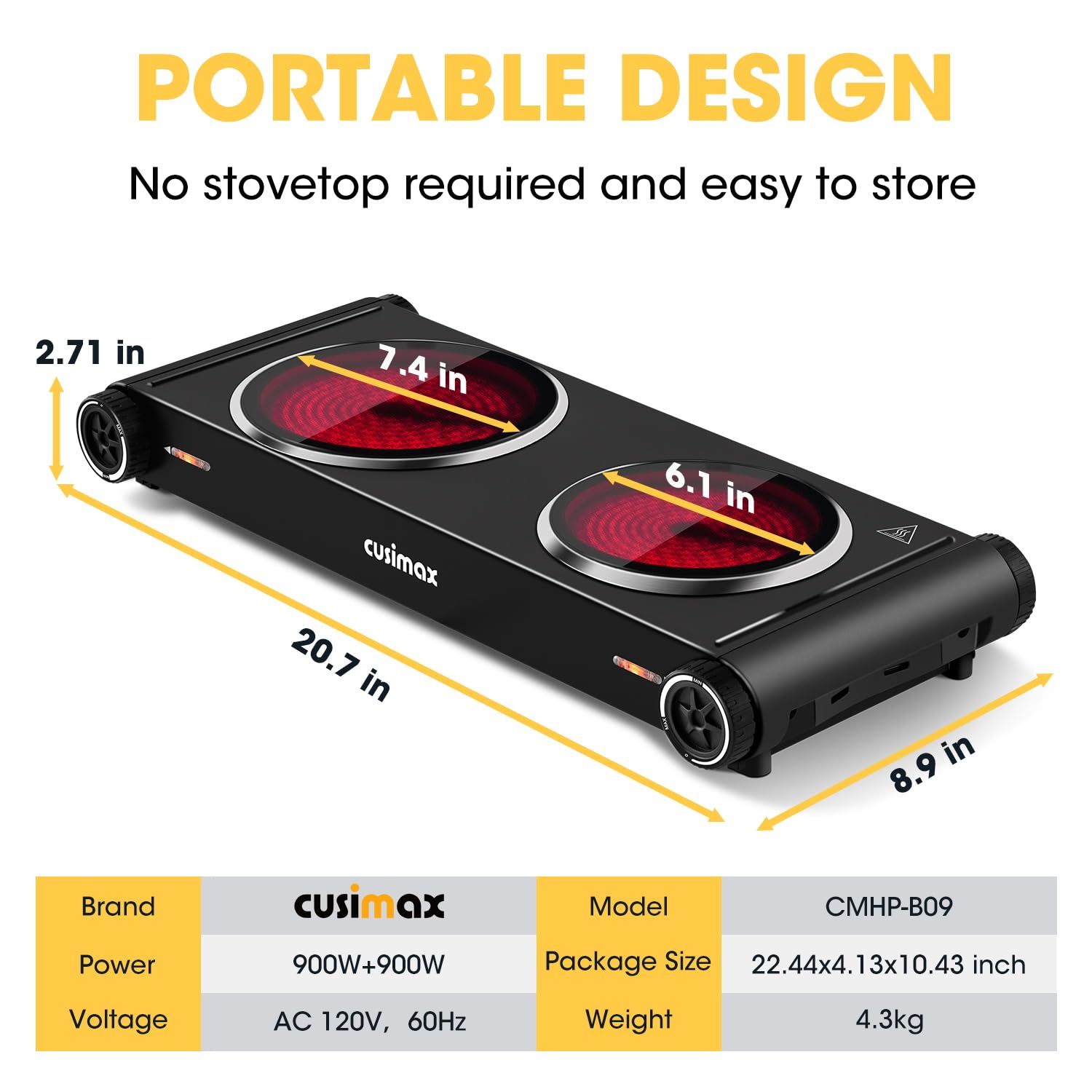 Cusimax 2400W Infrared Dual Hobs Hot Plate – Compact, Stylish & Powerf