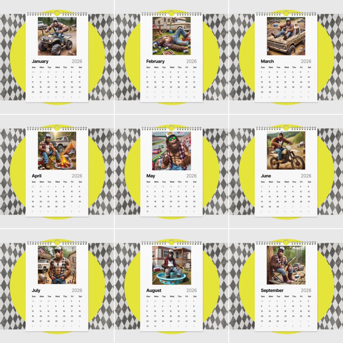 🐵Hillbilly Bigfoot Life 2026 Calendar – visualfavor