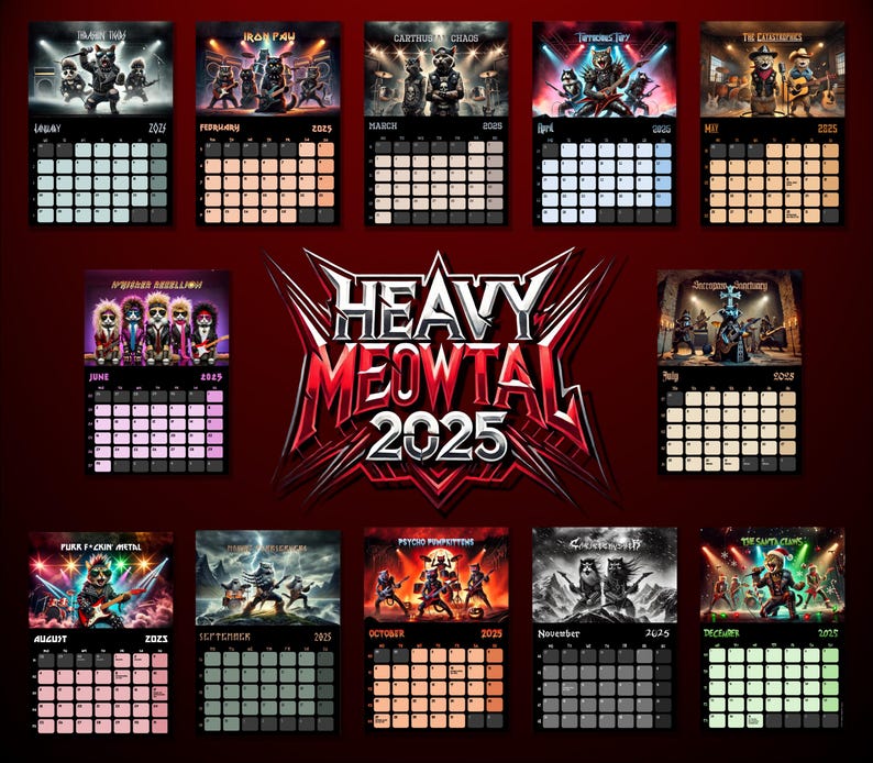 😻Heavy Metal Cats Wall Calendar 2025😻 – visualfavor