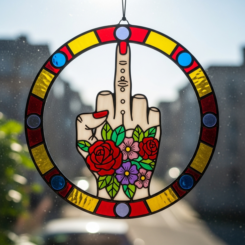 Middle Finger Skull Flower Window Decoration – visualfavor