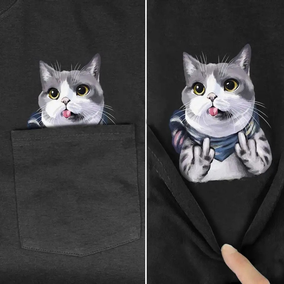 Hidden Middle Finger Signed Funny Cat Printed T-Shirt – visualfavor