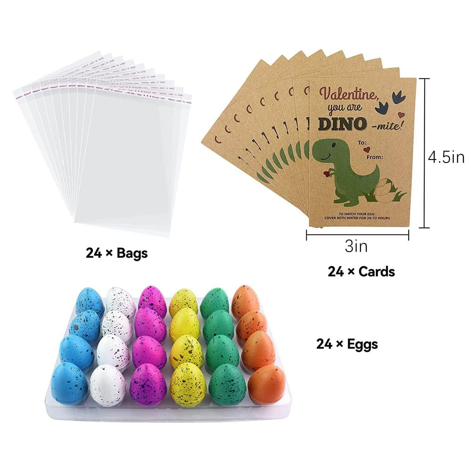 24Pcs Dinosaur Egg Hatching Card-Funny Dino Valentine Exchange Cards f