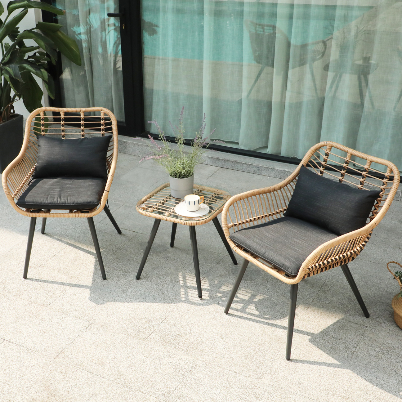 3 Piece Patio Set, Outdoor Furniture Conversation Sets - Orange-Casual ...