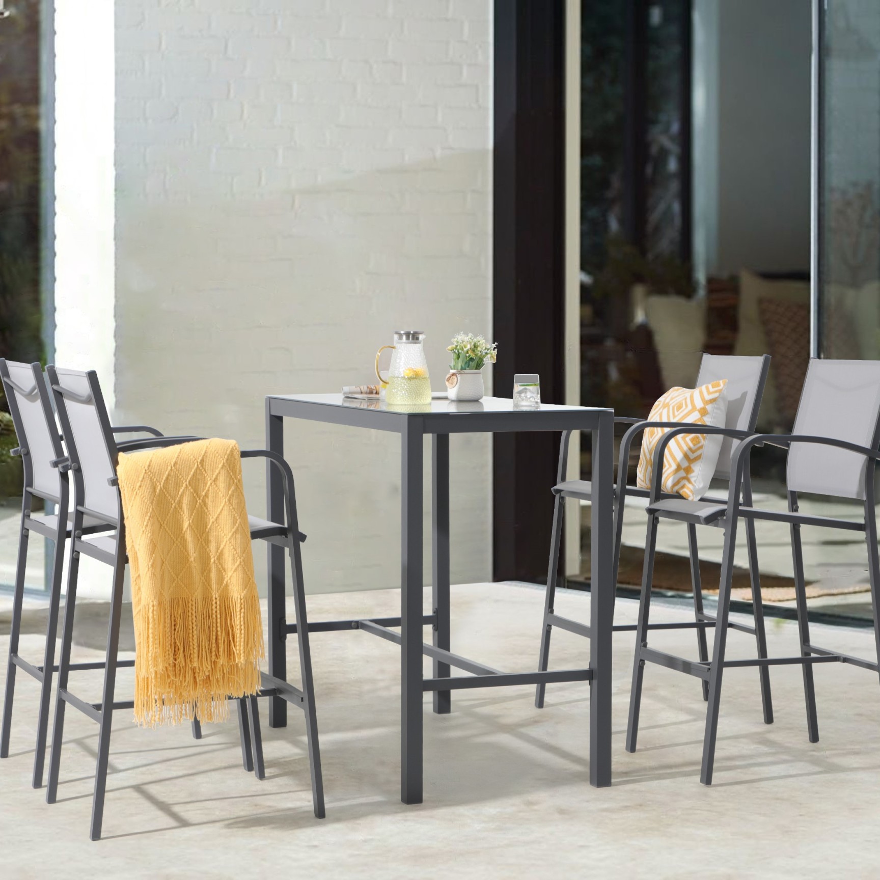 5-Piece Aluminum Patio Bar Set, Outdoor Bar Height Table and Chairs