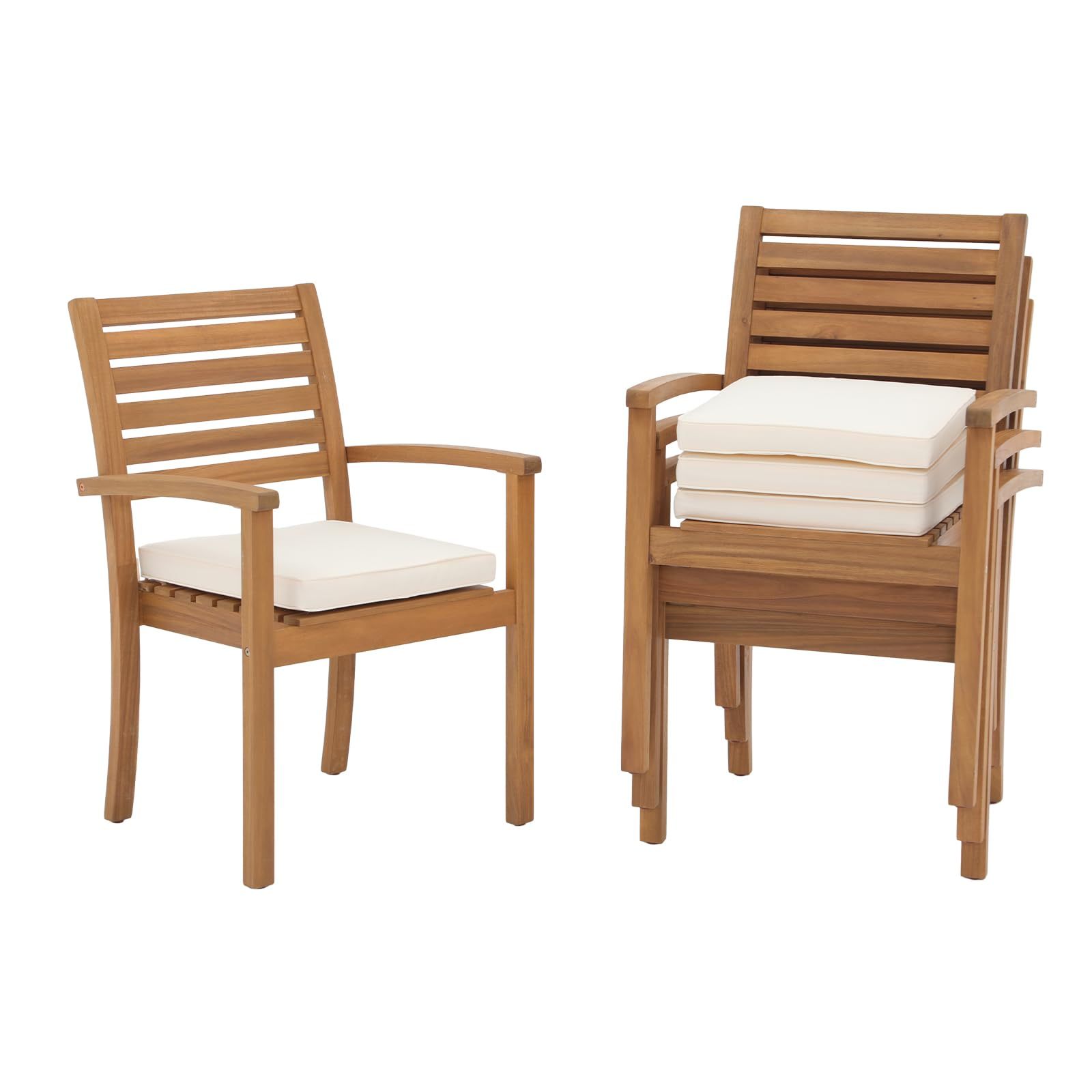 Patio Lounge Chair, Modern Acacia Wood Accent Armchair with Handwoven