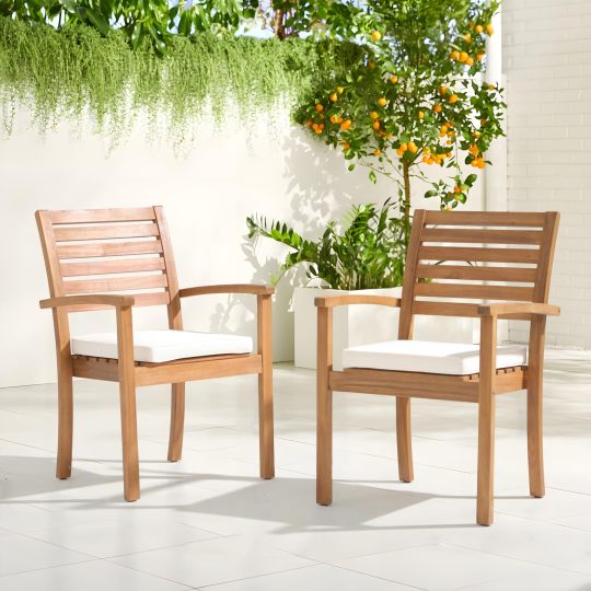 Patio Lounge Chair, Modern Acacia Wood Accent Armchair with Handwoven