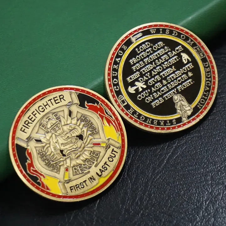 Firefighter Challenge Coin Fire Protection Rescue Thin Red Line Coin