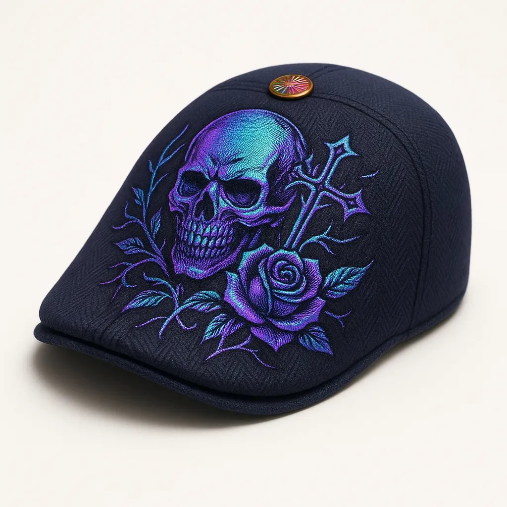 🔥💀Handcrafted Skull & Thorn Flat Cap🎁 – vifoor