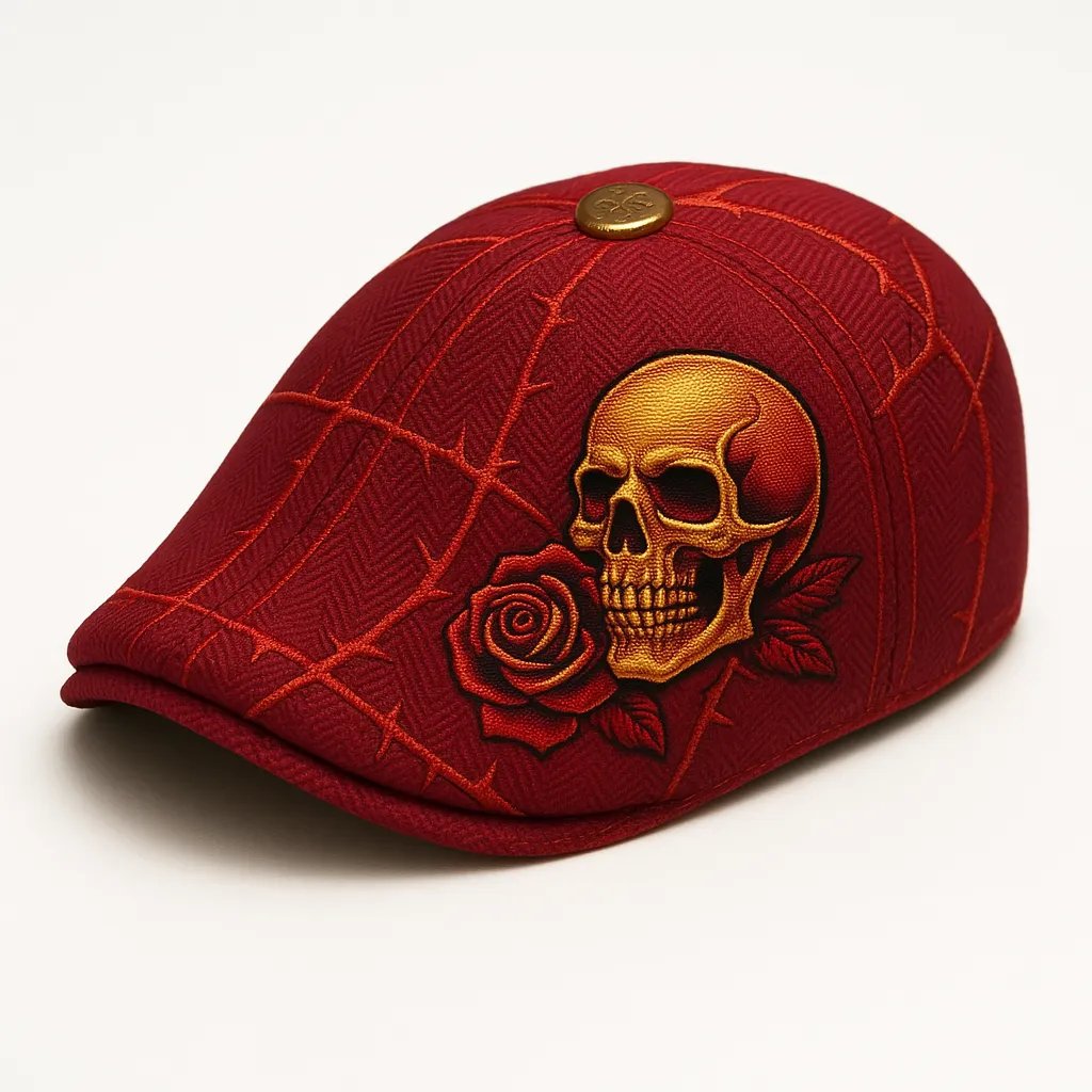 🔥💀Handcrafted Skull & Thorn Flat Cap🎁 – vifoor