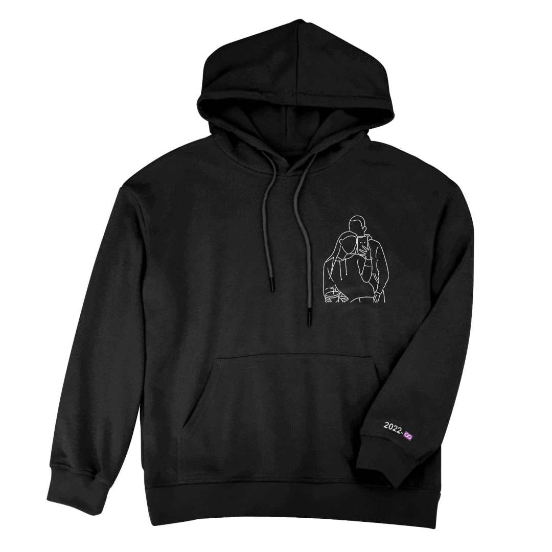 Custom Embroidered Line Drawing Hoodie Sweatshirt Couple