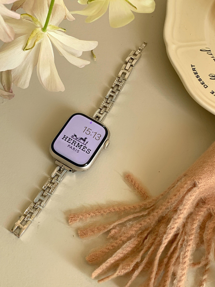 H Letter Rhinestone Stainless Steel Apple Watch Band - Tatanband