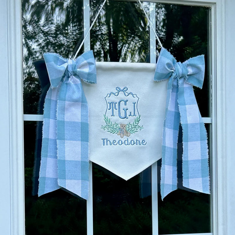 Custom Teddy Bear Baby Buffalo Plaid Banner