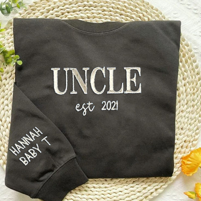 Custom Embroidered Dad Est Sweatshirt With Kids Names on Sleeve