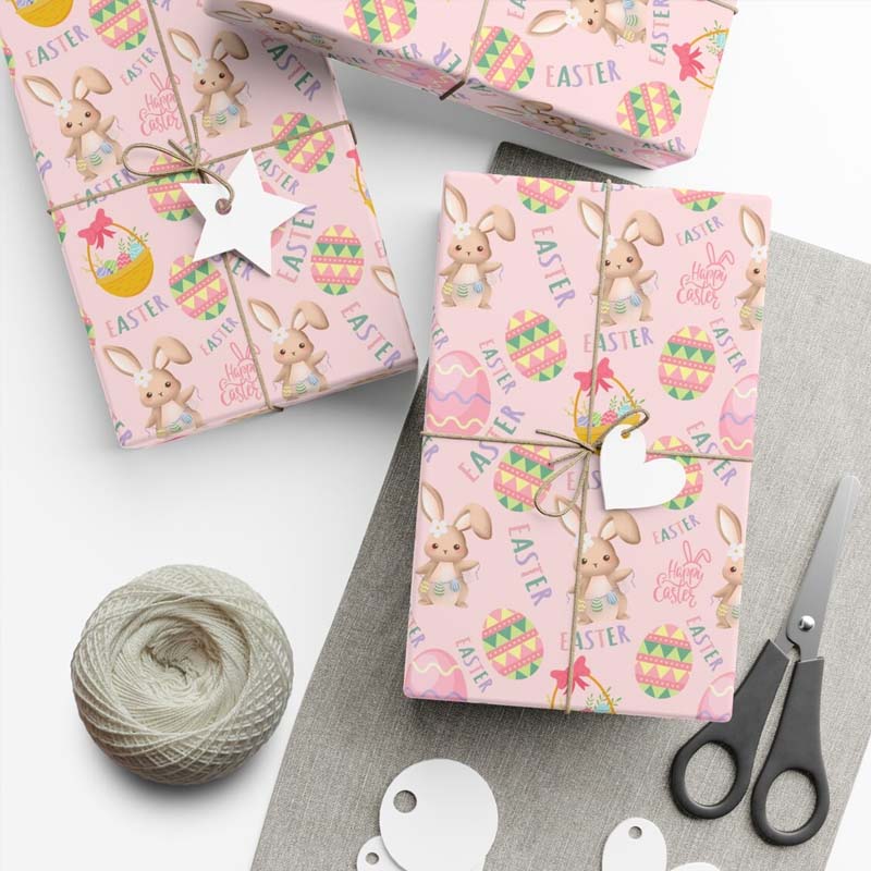 Happy Easter Pink Wrapping Paper Easter Egg Gift Wrap