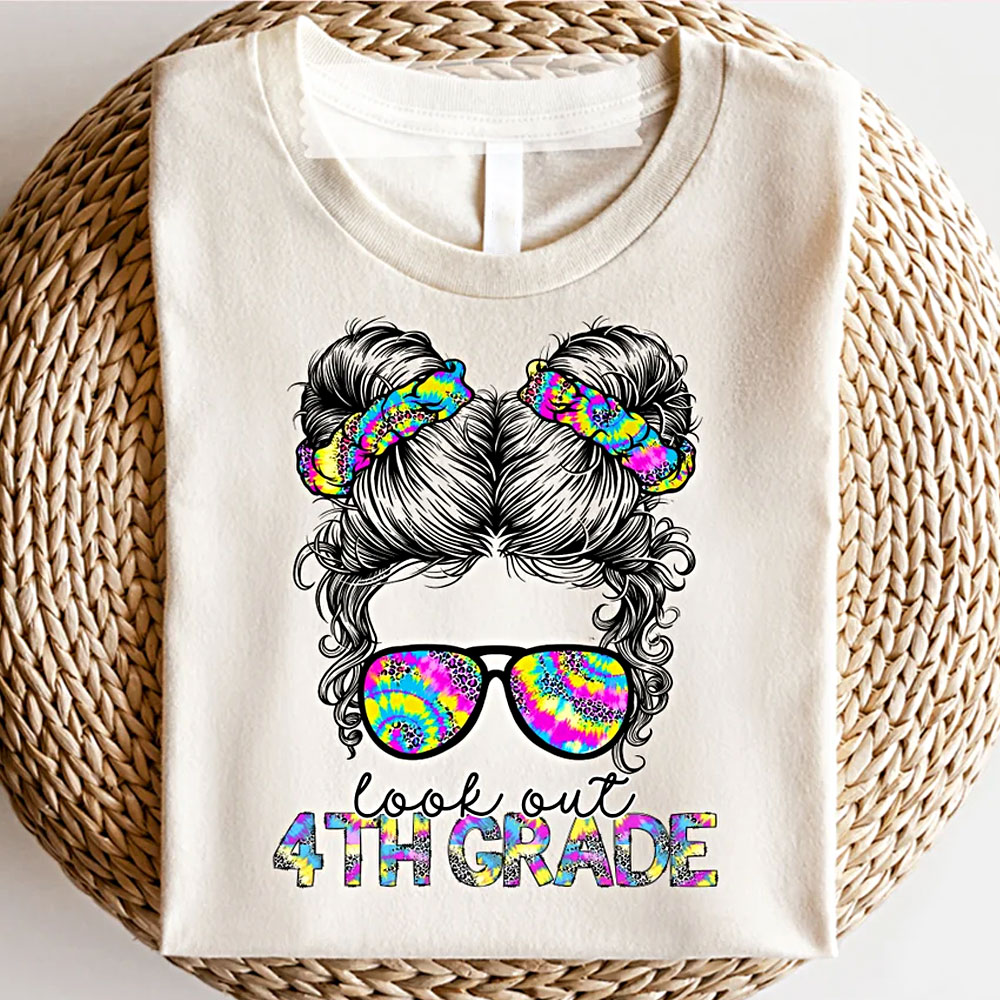 Cool Girl Look Out Messy Bun Hair Girl Grade Tees