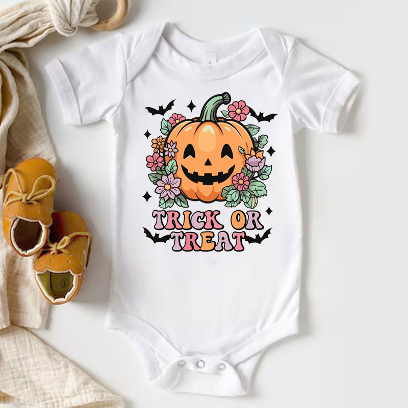 Halloween retro vibes baby bodysuit trick or treat