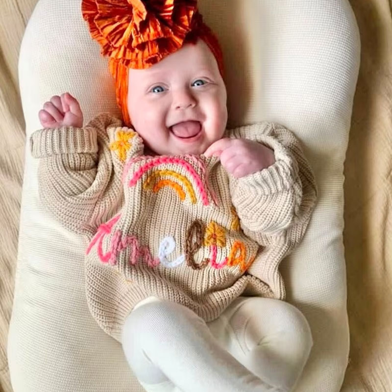 Hand Embroidered Oversized Personalized Baby Name Sweaters