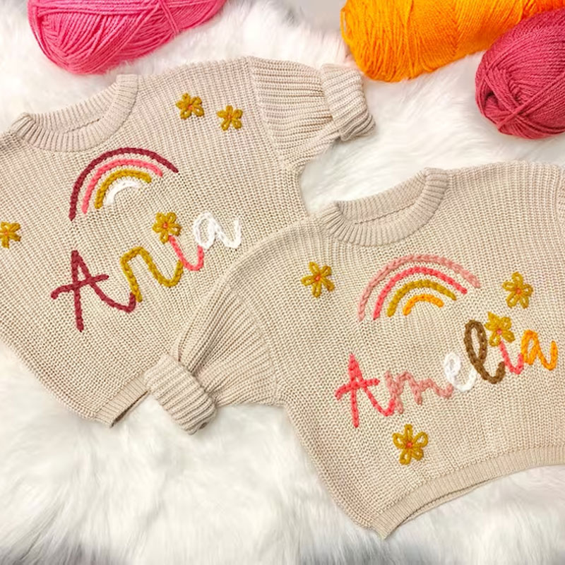 Hand Embroidered Oversized Personalized Baby Name Sweaters