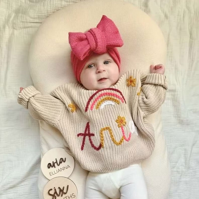 Hand Embroidered Oversized Personalized Baby Name Sweaters