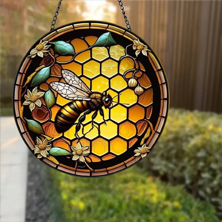 Stained Bee Acrylic Window Hangings Suncatcher For Wall Decor