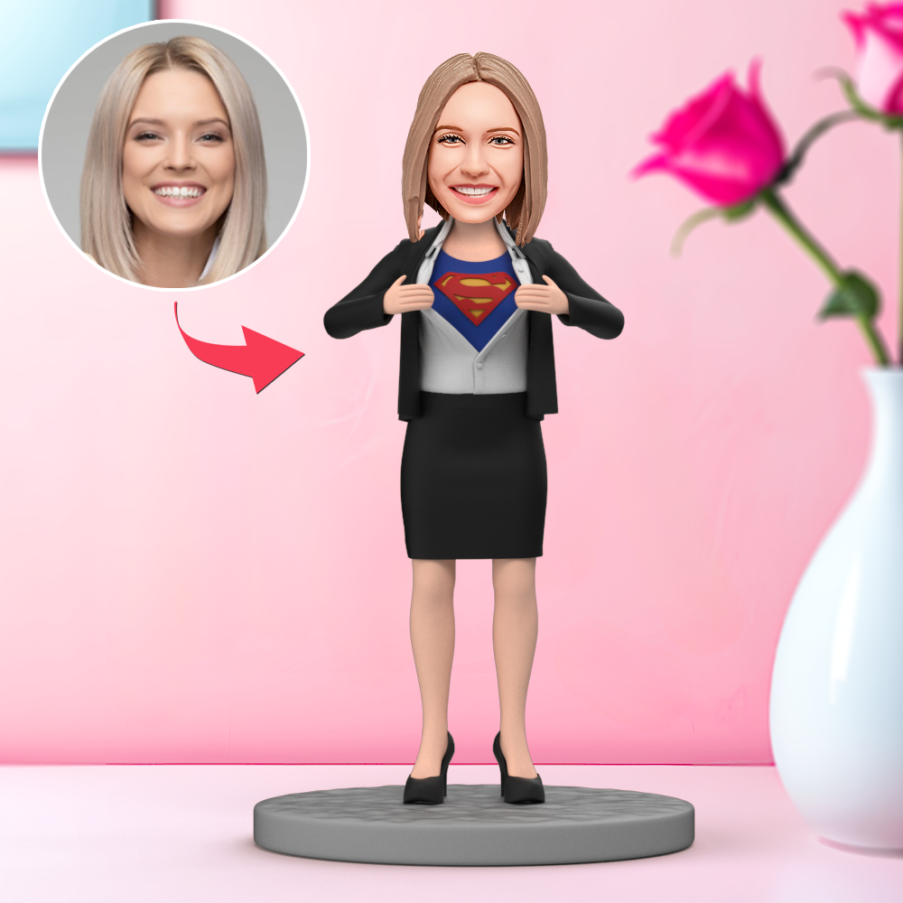 Super Office Lady Beautiful Superwoman Custom Bobblehead With Engraved