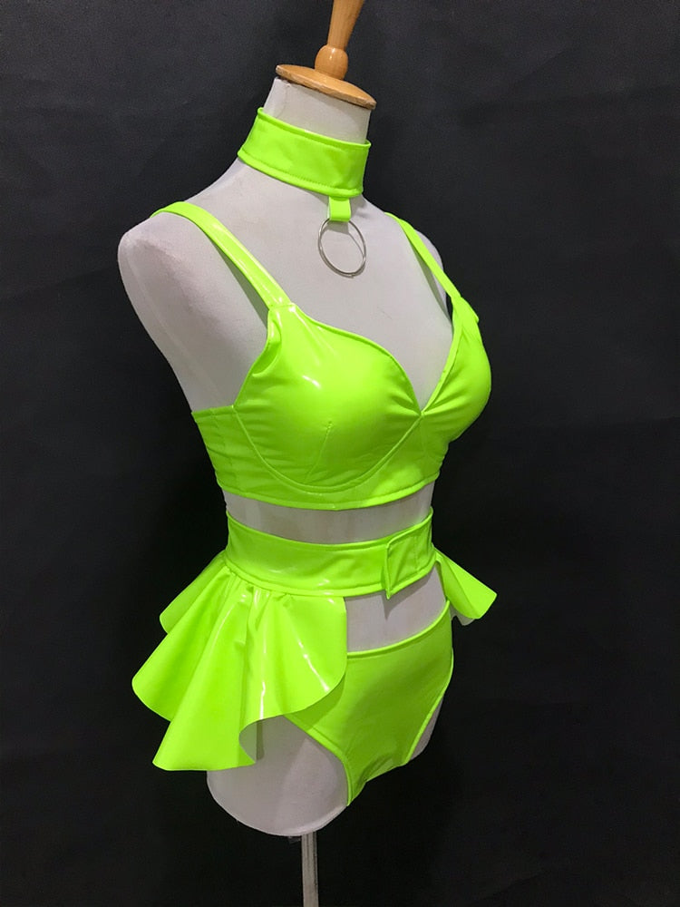 Fluorescent Color Nightclub Bikini Performance Clothing Suit Rave Out