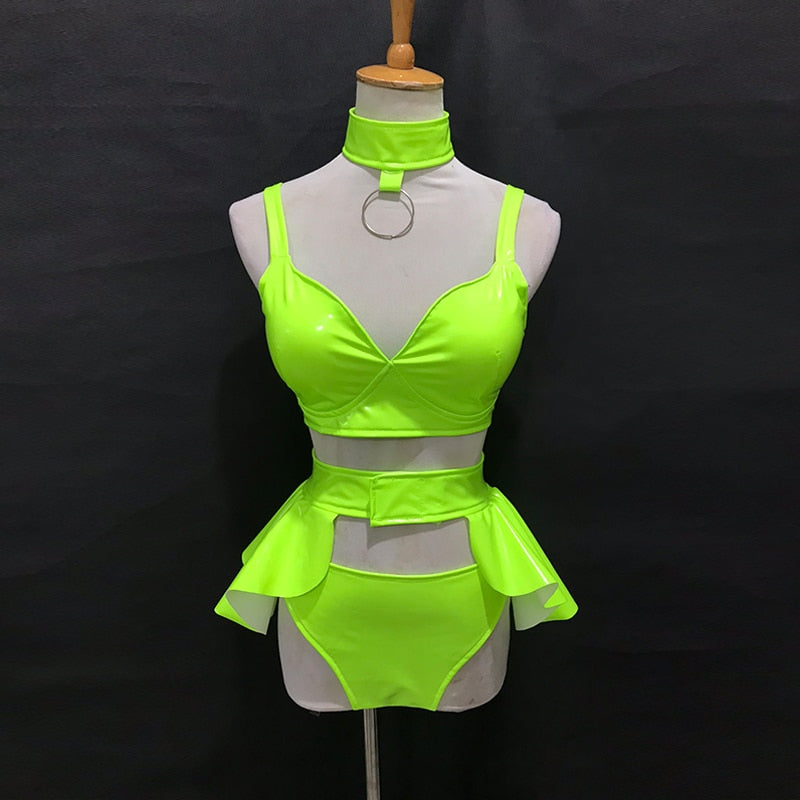 Fluorescent Color Nightclub Bikini Performance Clothing Suit Rave Out