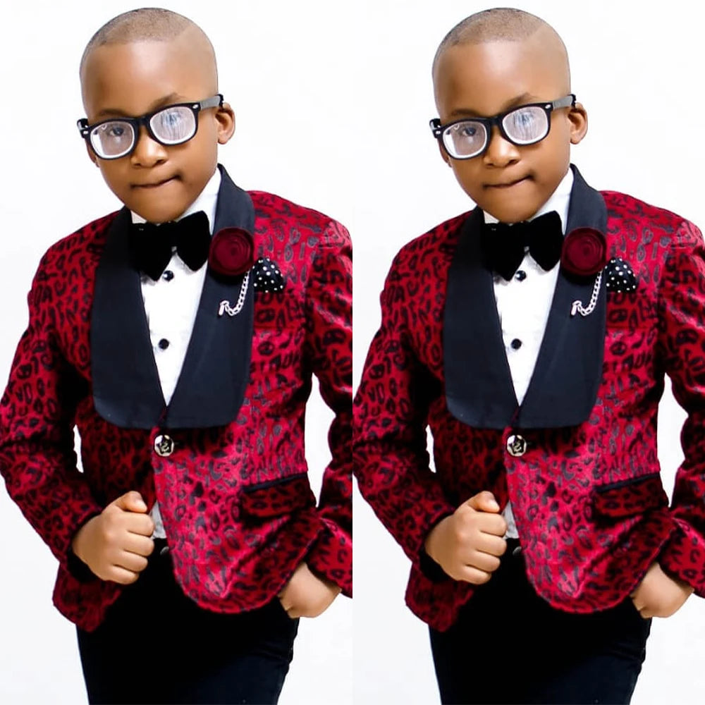 Red Pattern Boy Formal Suits Dinner Tuxedos Little Boys Kids For Wedd