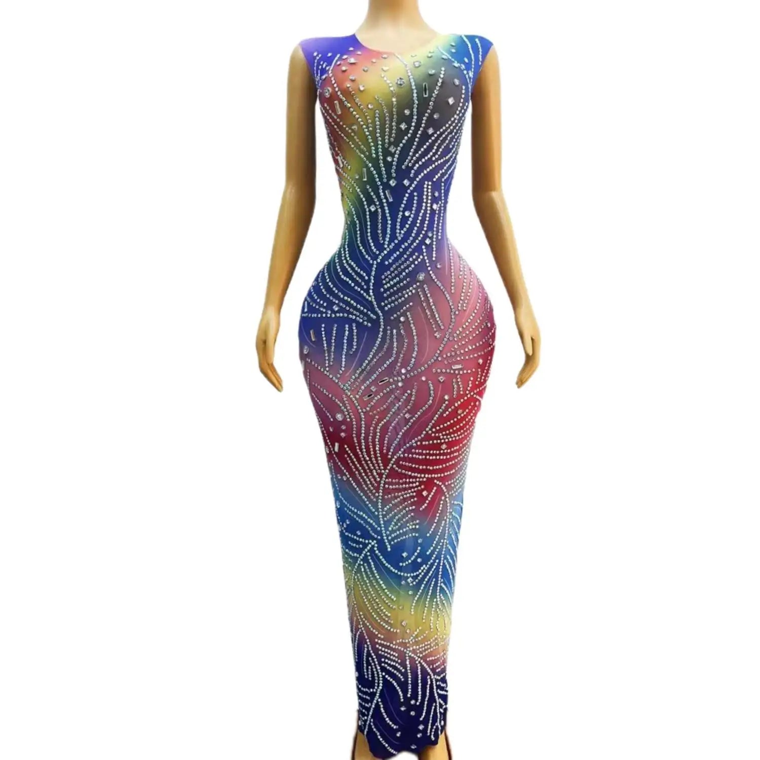 Sexy Luxurious Birthday Celebrate Dresses Women Colorful Rhinestones