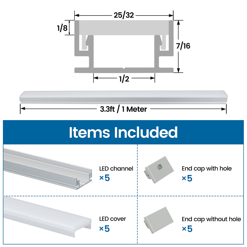 Recessed LED Channel with Diffuser For Recessed Lighting- Muzata U125