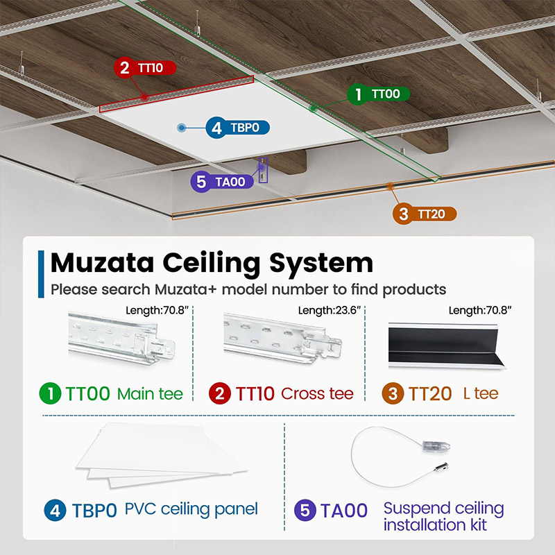 White Galvanized Steel Cross Tee Drop Ceiling Kit - Muzata TT10