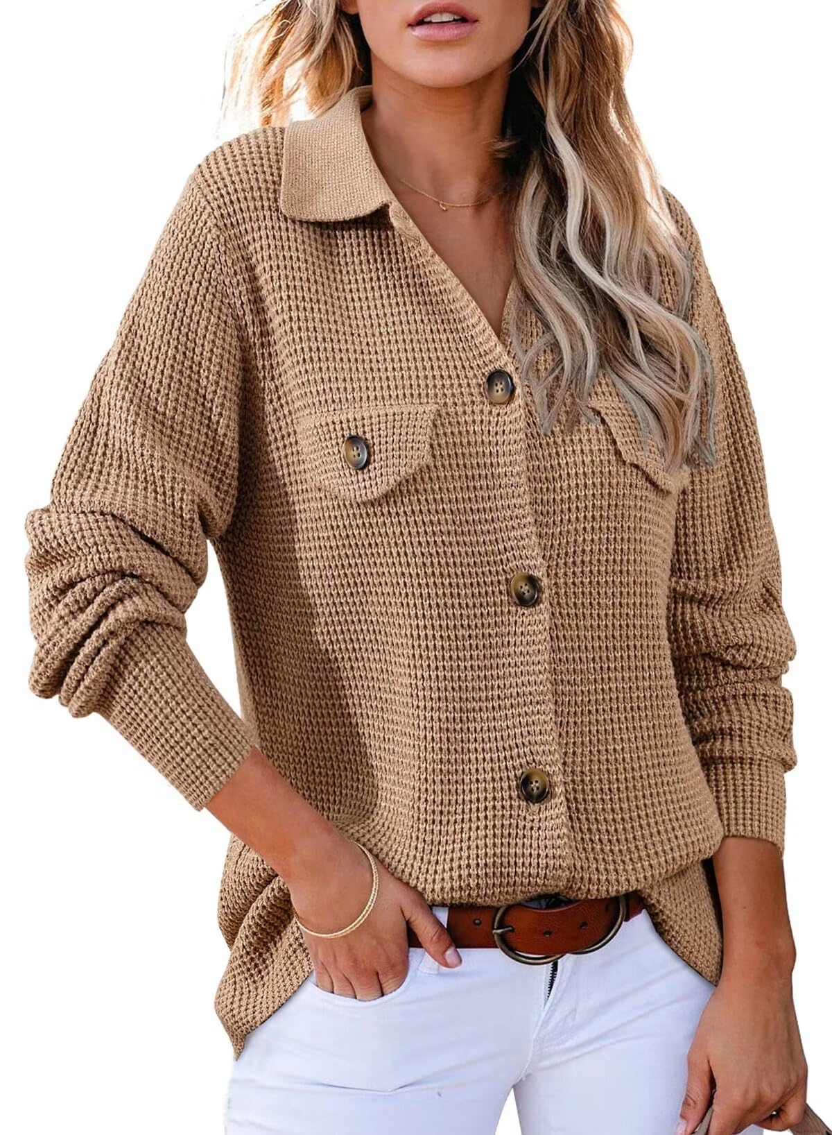 2024 New Women's Button Down Waffle Knit Shacket Jacket(buy 2 10% OFF)