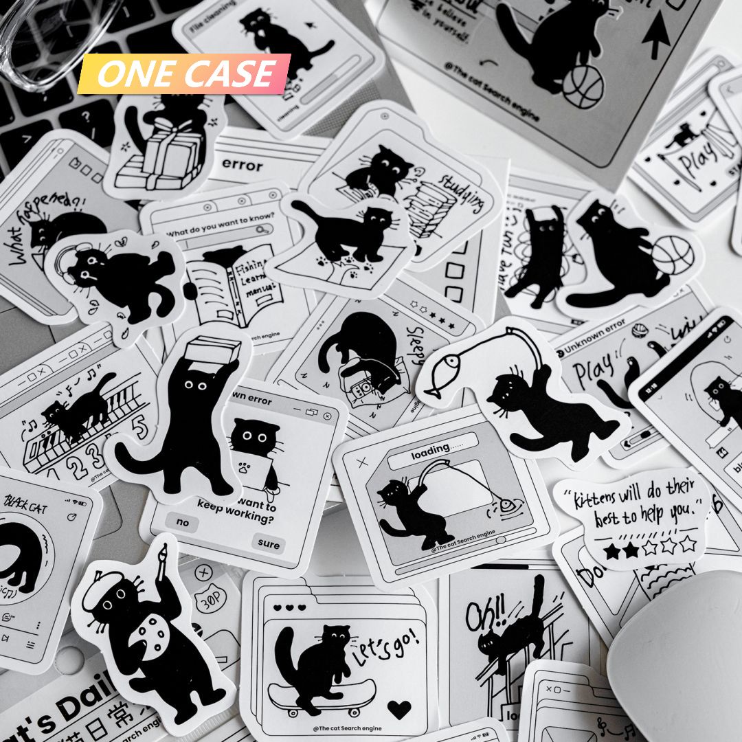 Cute black Cat Fun Diary Sticker Cute Cartoon Black And White ...